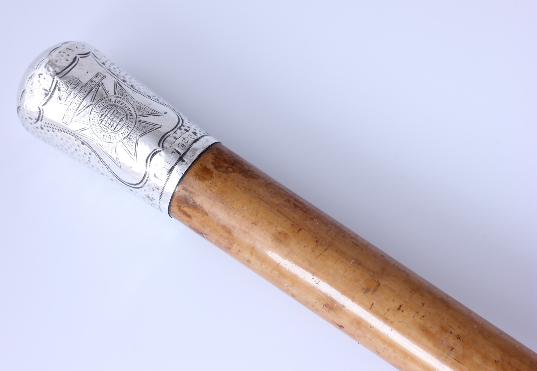 WW1 Silver Malacca Walking Cane. 16th County of London Queens Westminsters.