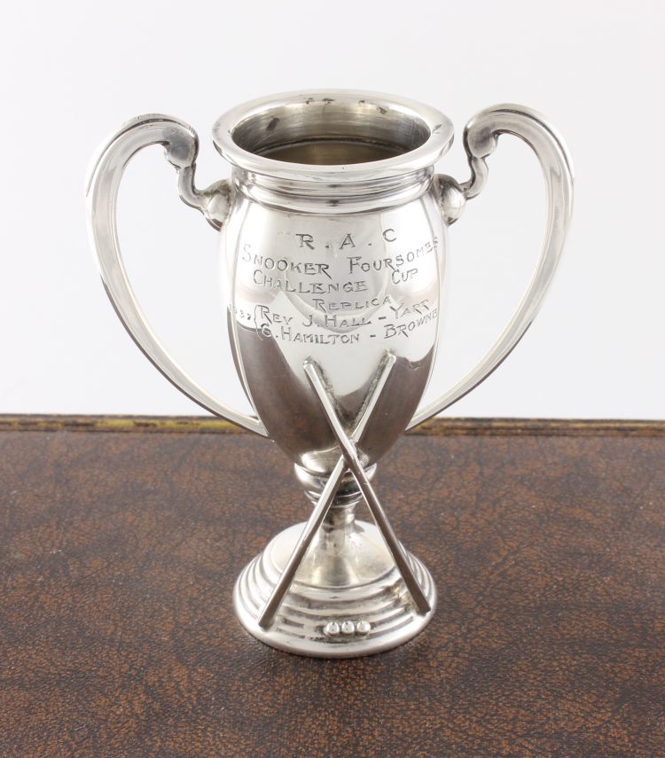 Silver Snooker Trophy Cup. RAC. Challenge Trophy Cup 1937. Rev J Hall-Yarr.