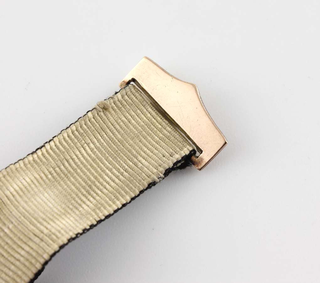 9ct Gold, Enamel & Silk RAF Sweetheart Bracelet. Gieves Case. c1940.
