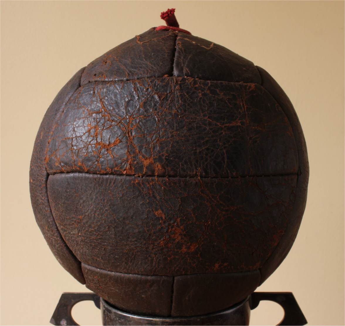Red Laced Size 4 Leather Football. 12 Panel Soccer Display Ball. c1930.
