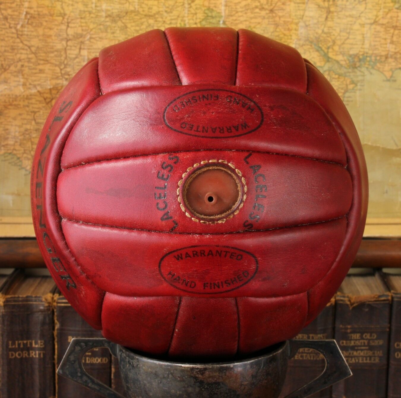 Jack Hatfield Slazenger Red Leather Laceless Football. Old Soccer Ball.