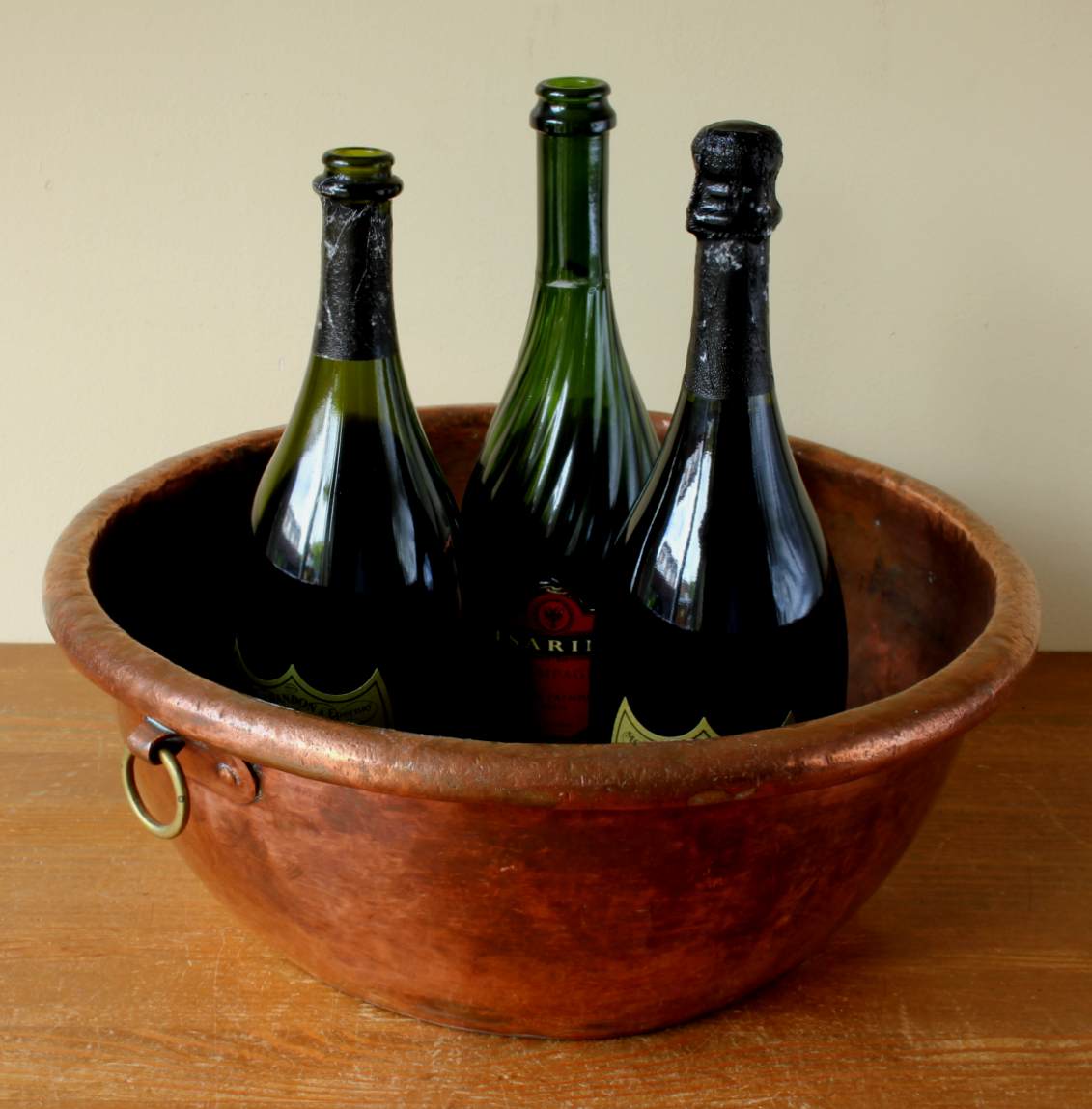 Large French Copper Chocolate Mixing Pot. Champagne Bottle Wine Cooler.