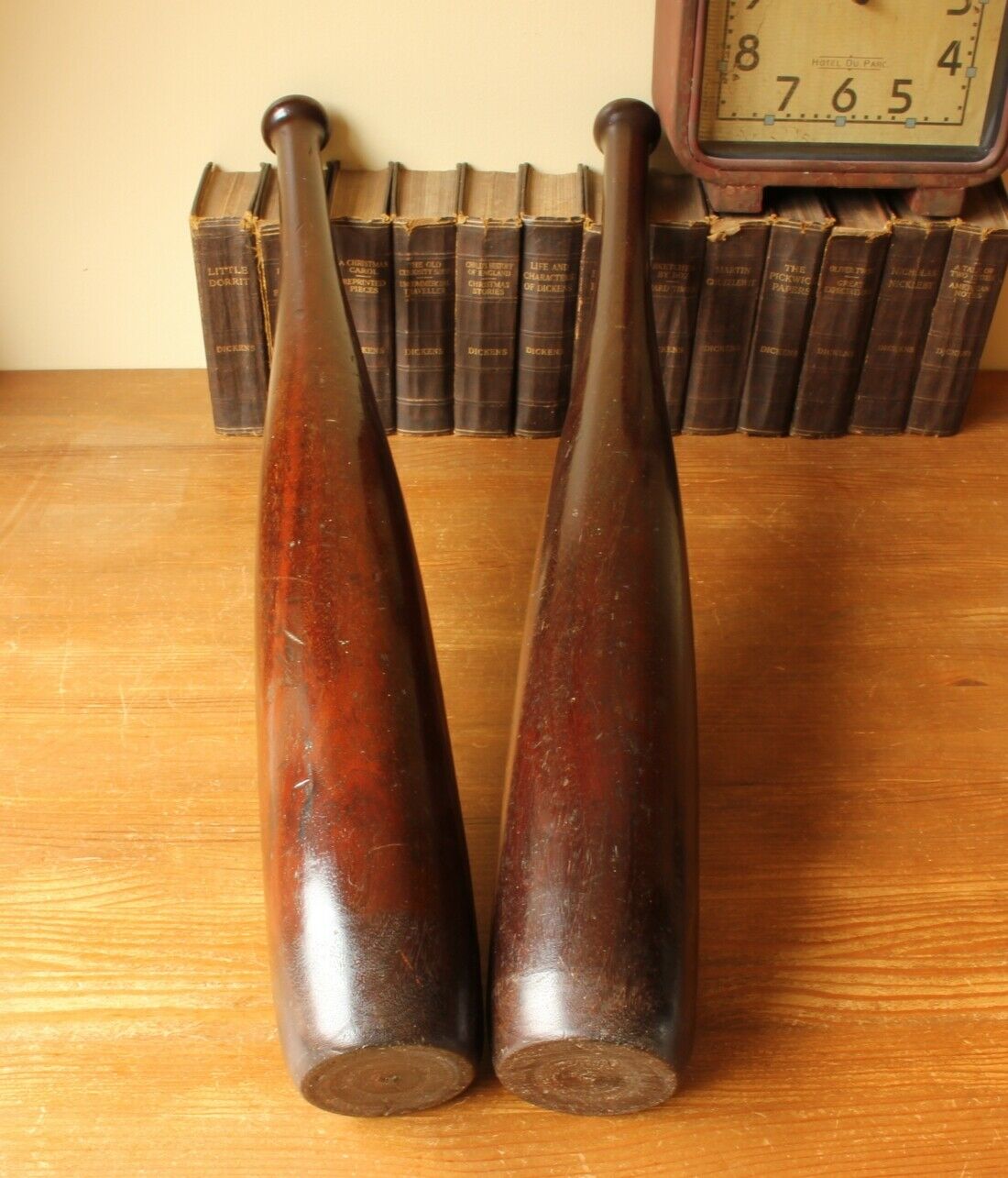 Huge Pair of Wood Indian Clubs. X Large Rosewood Exercise Weight Meels.