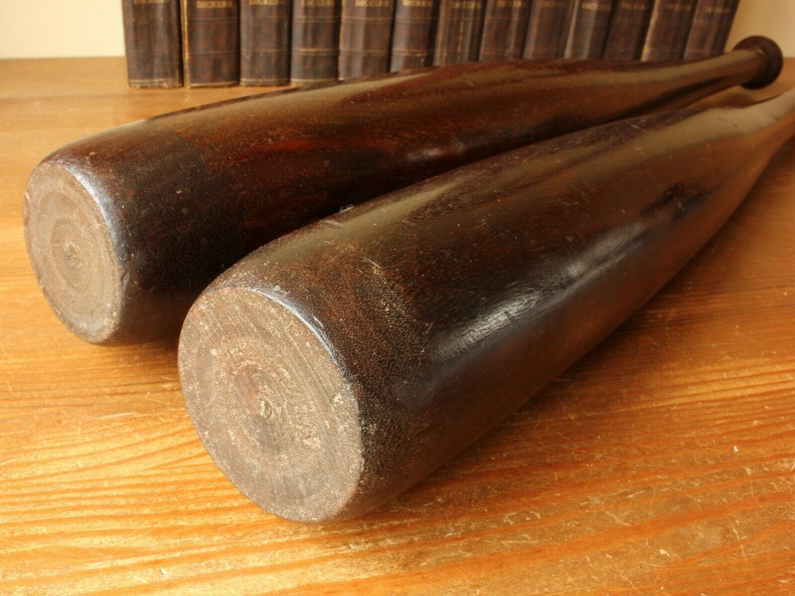 Huge Pair of Wood Indian Clubs. X Large Rosewood Exercise Weight Meels.