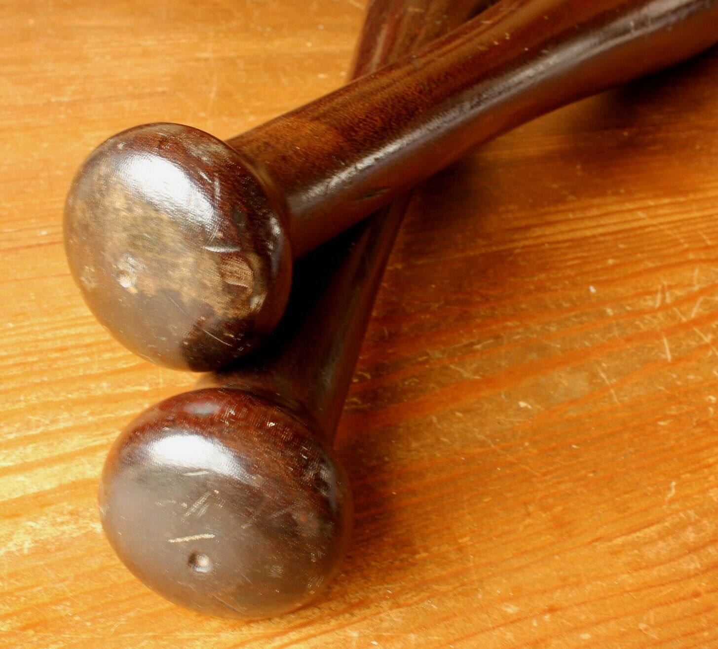 Huge Pair of Wood Indian Clubs. X Large Rosewood Exercise Weight Meels.
