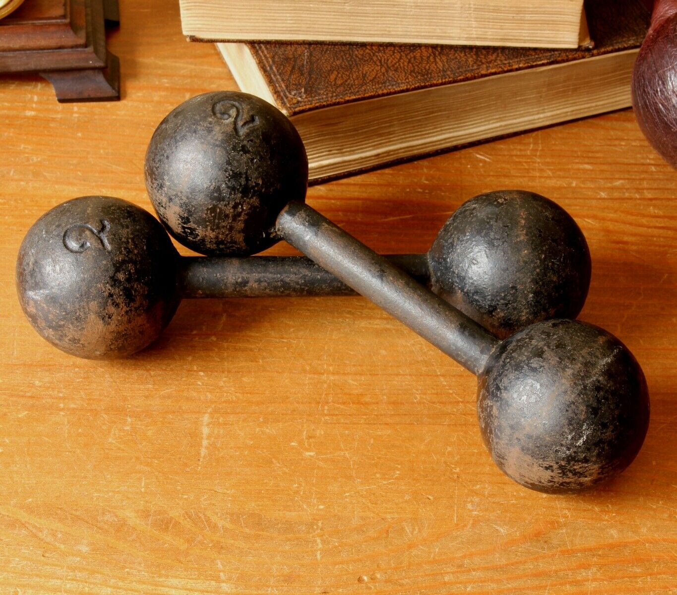 French Number 2 Kg Cast Iron Dumbbell Weights. c1880. Unusual Doorstops.