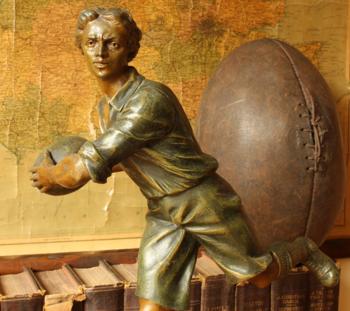 Large French 19th Century Foot-Ball Statue. Rugby Footballer Figure.