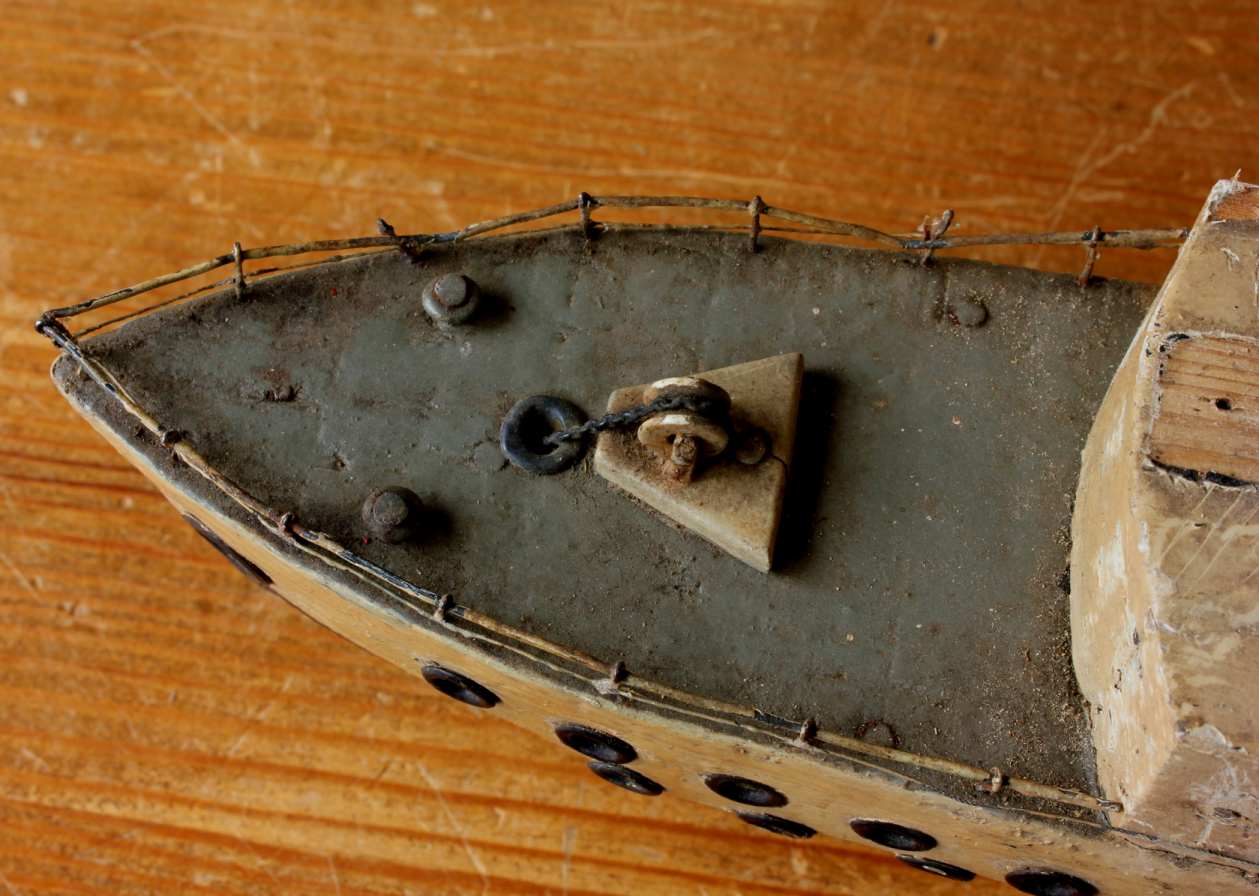 Scratch Built Boat. Handmade Folk Art Wood & Metal Model Ship.