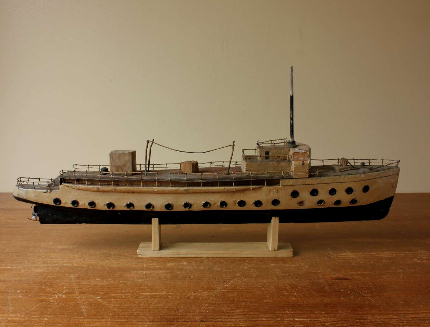 Scratch Built Boat. Handmade Folk Art Wood & Metal Model Ship.