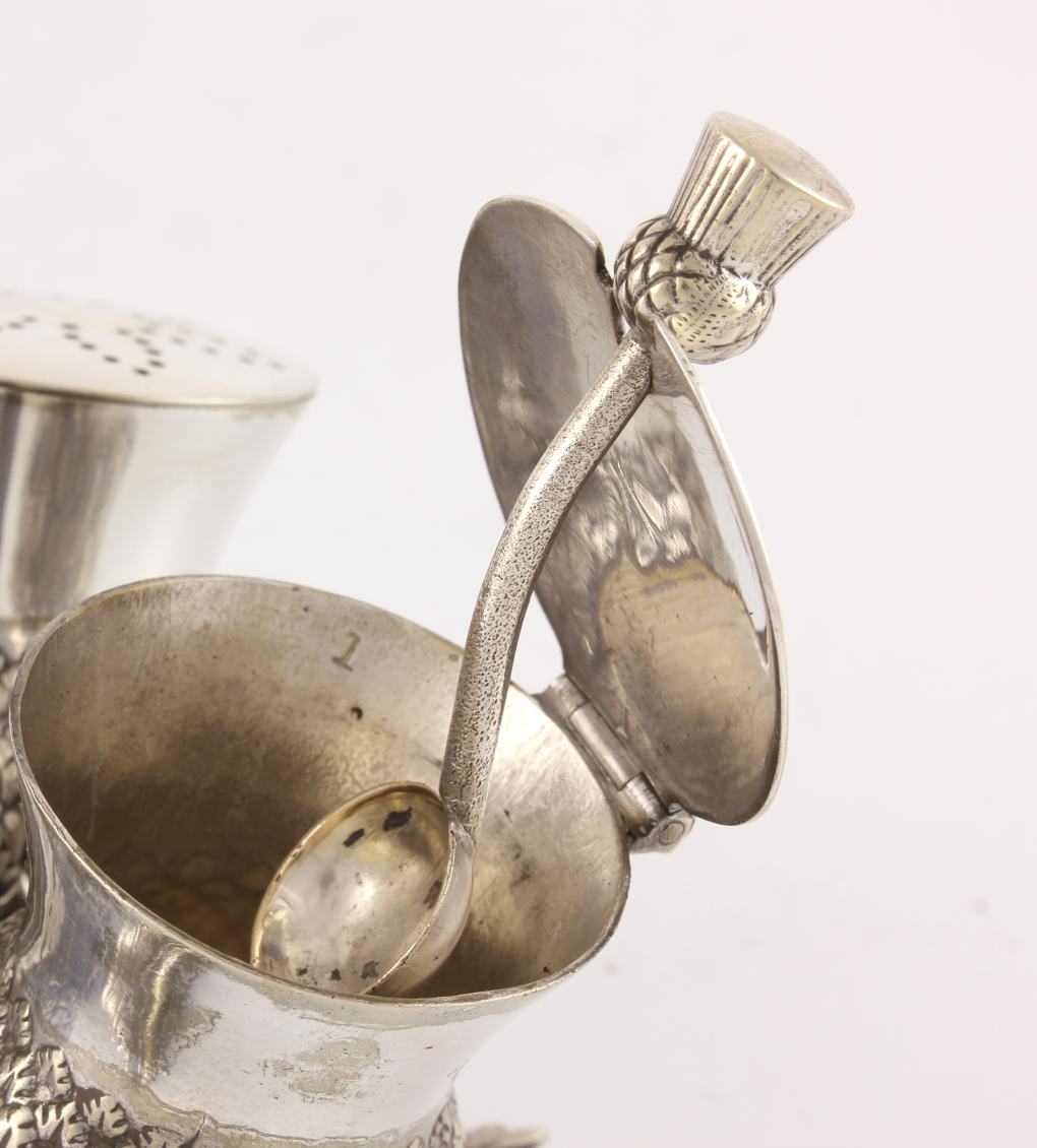 Scottish Thistle Silver Plate Condiment Set. Gilmour & Watson Glasgow.