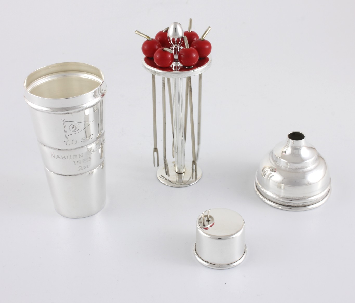 Cocktail Picks & Shaker Measure Set. Y.O.S.C. Naburn Sailing Trophy.