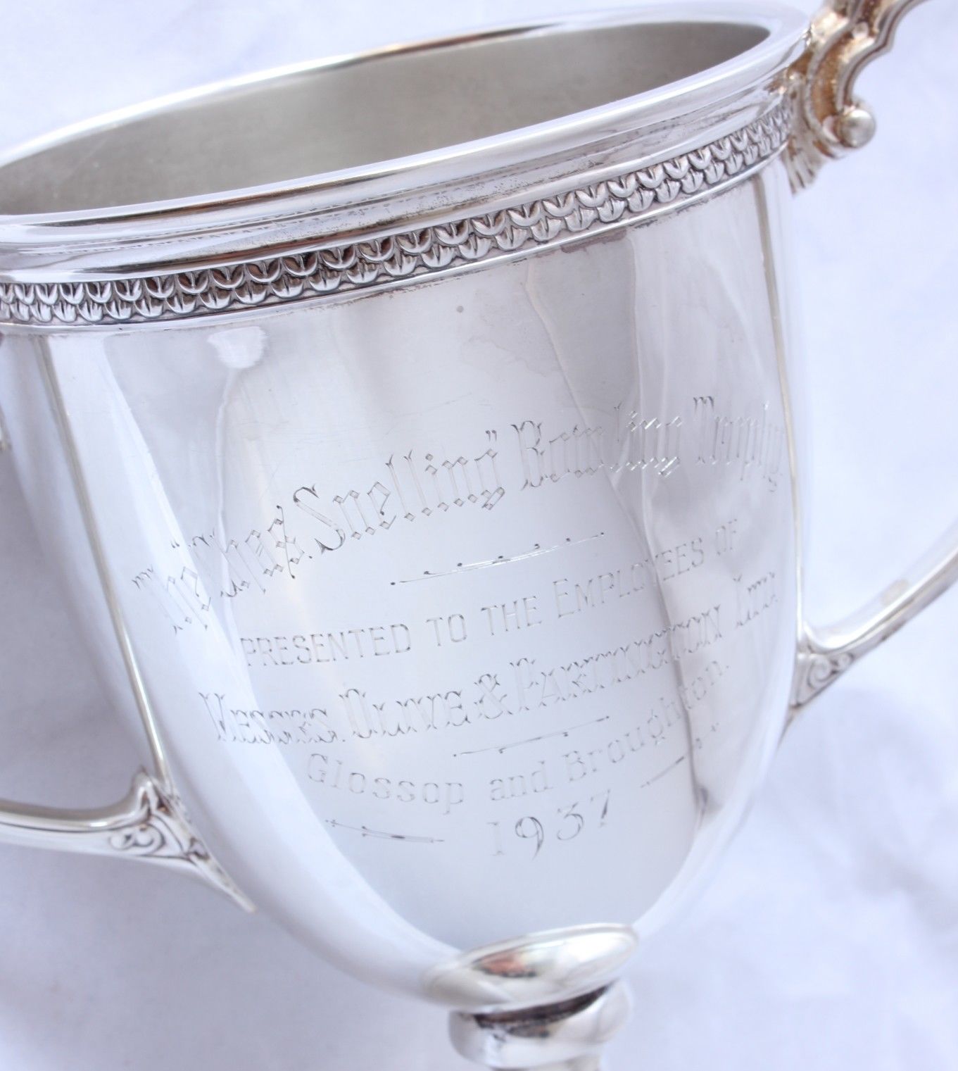 Large Silver Chas Smelling Bowling Trophy Messrs Olive & Partington 1937.