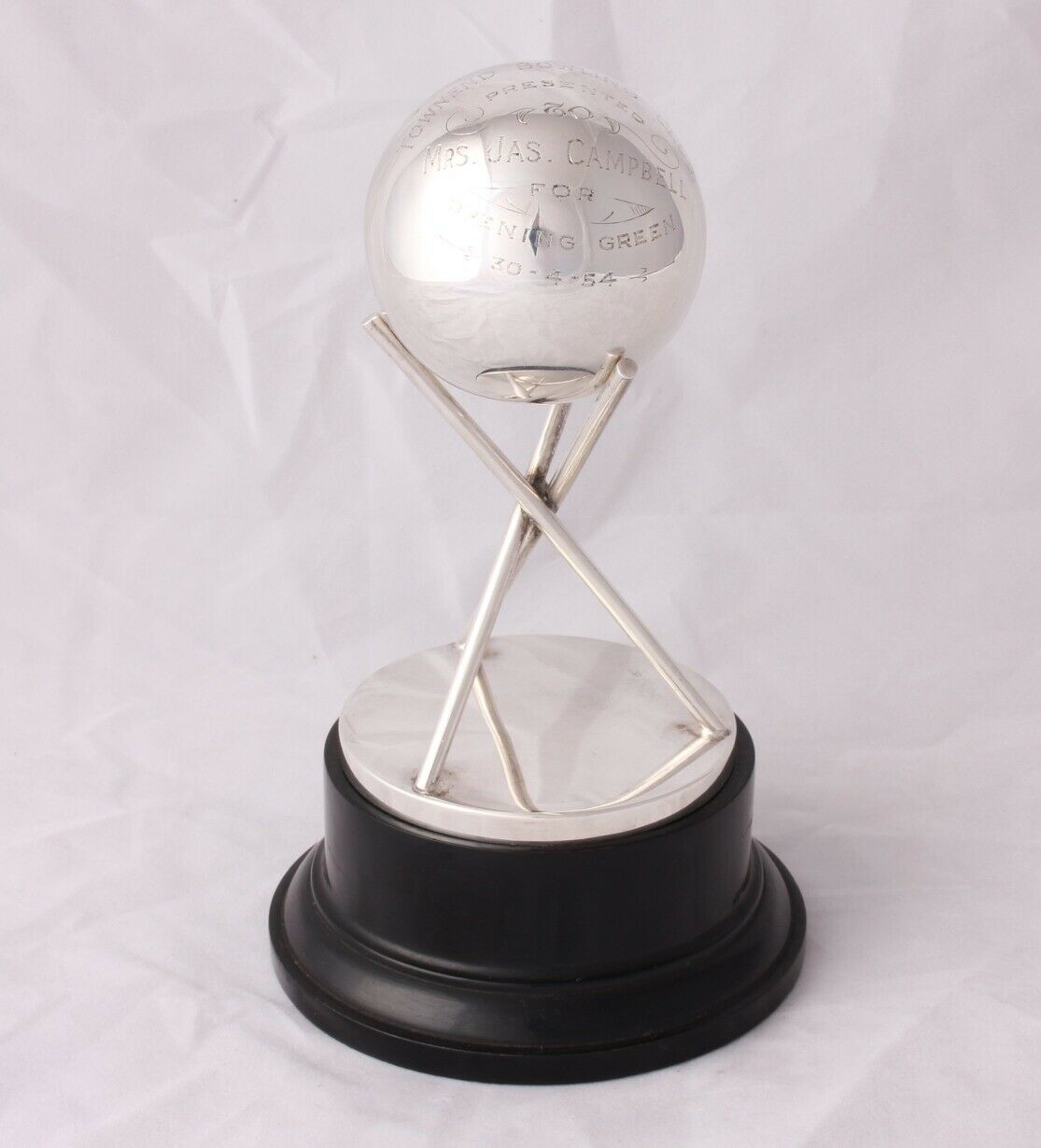 Silver Bowling Ball Trophy. Townend Bowling Club 1953. Walker & Hall.