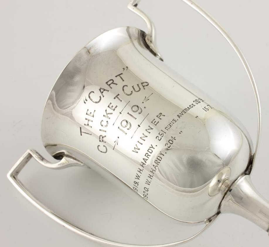 Solid Silver Trophy. The Cart Cricket Cup. Winner WH Hardy. London 1919.
