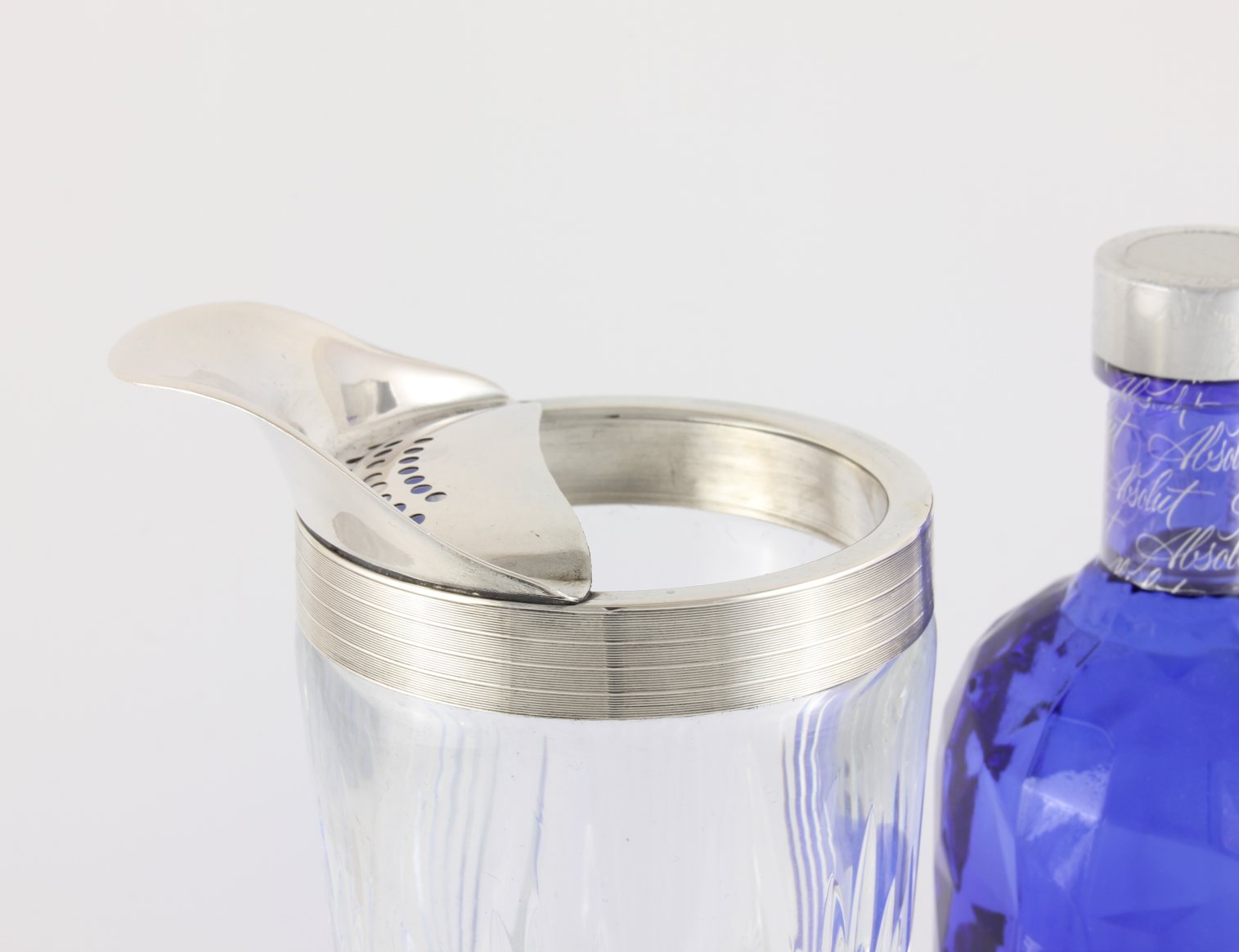Italian Silver & Cut Glass Cocktail Pitcher. Art Deco Martini Mixer Jug.