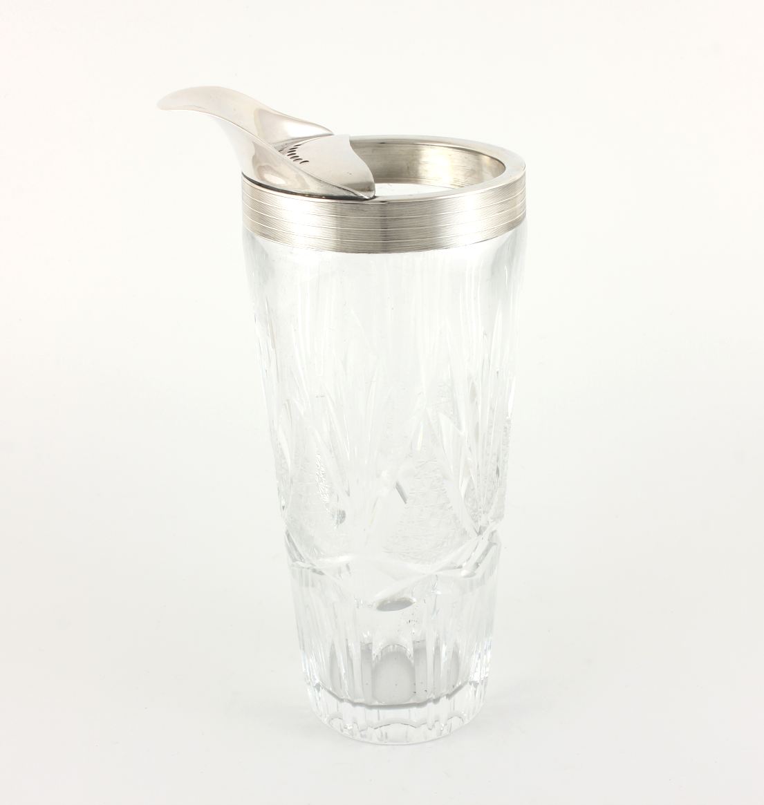 Italian Silver & Cut Glass Cocktail Pitcher. Art Deco Martini Mixer Jug.