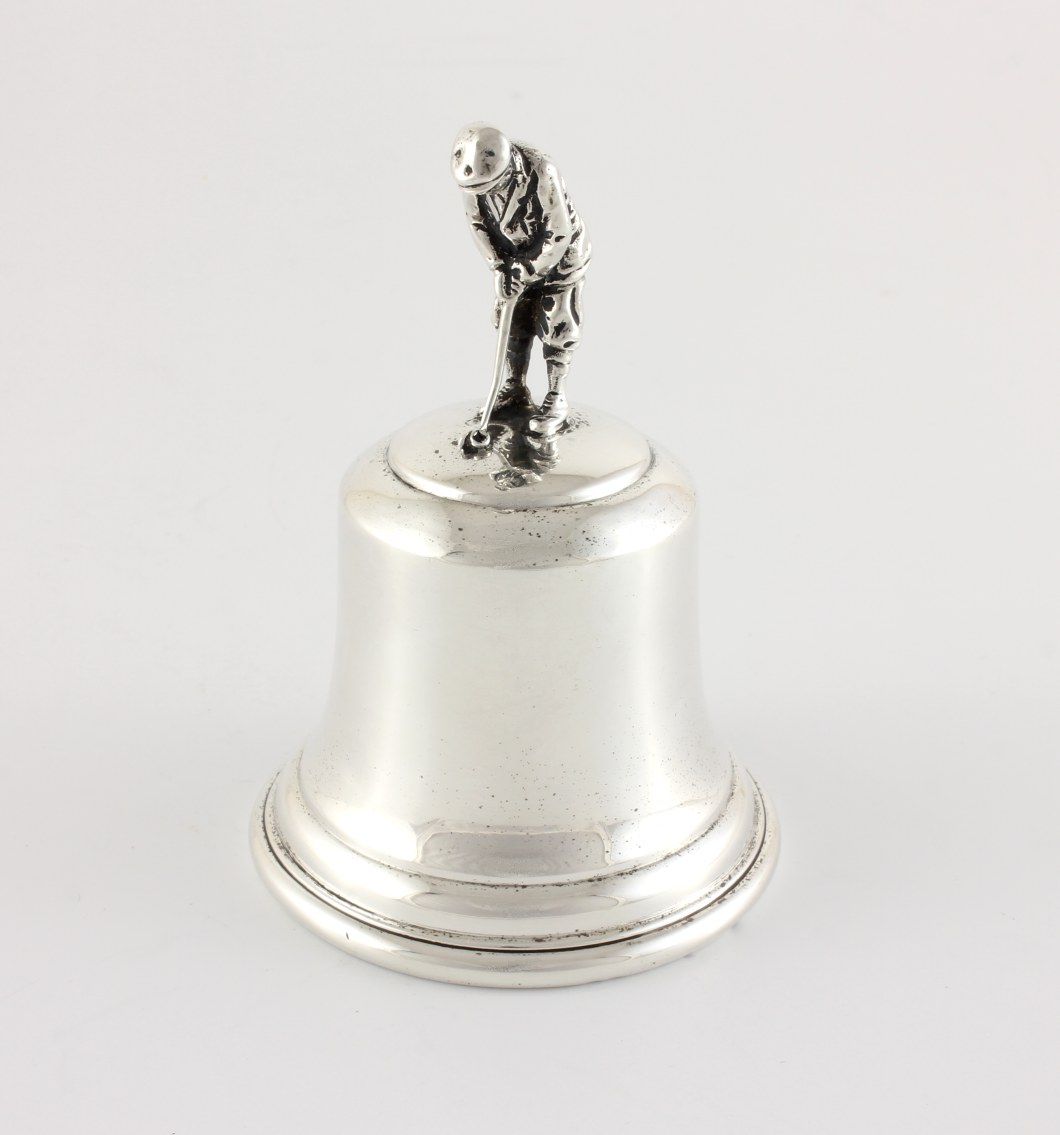 Sterling Silver Golfer Desk Table Bell. Golfing Sports Gift. 1927.