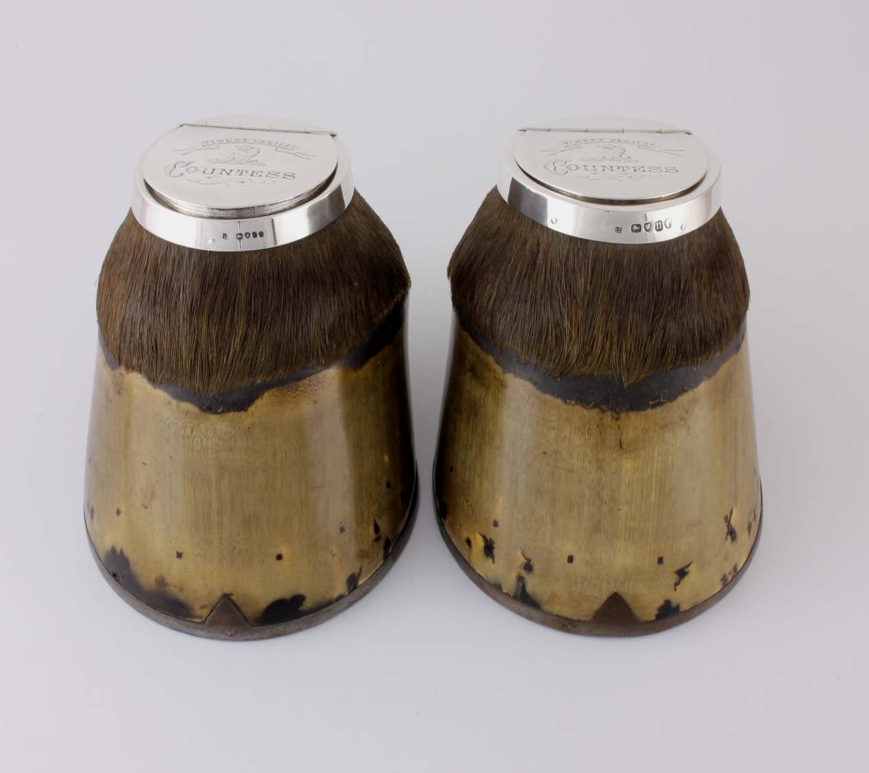 Silver Horse Hoof Inkwell & Snuff Box. Countess Vincet Veritas. 1868.