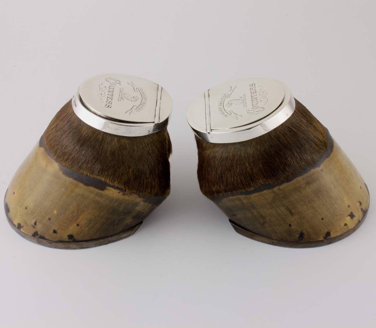 Silver Horse Hoof Inkwell & Snuff Box. Countess Vincet Veritas. 1868.