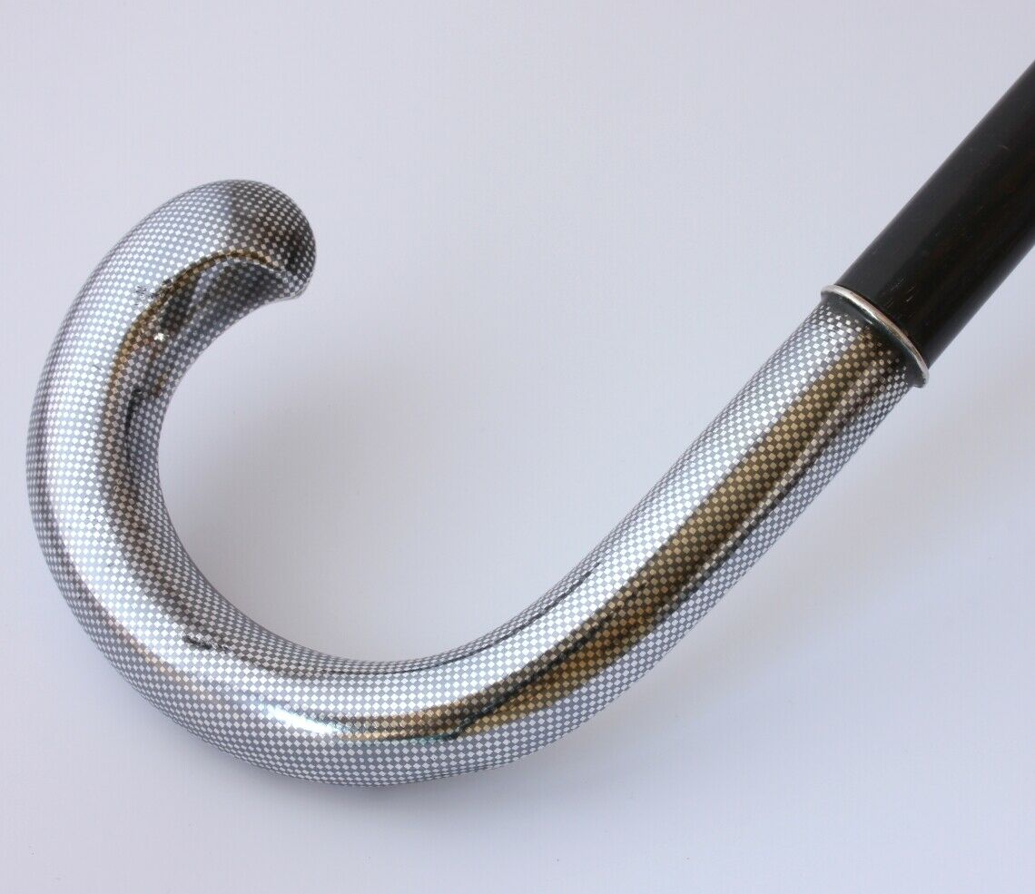 c1900 800 German Silver Checkered Niello Handle Walking Cane.