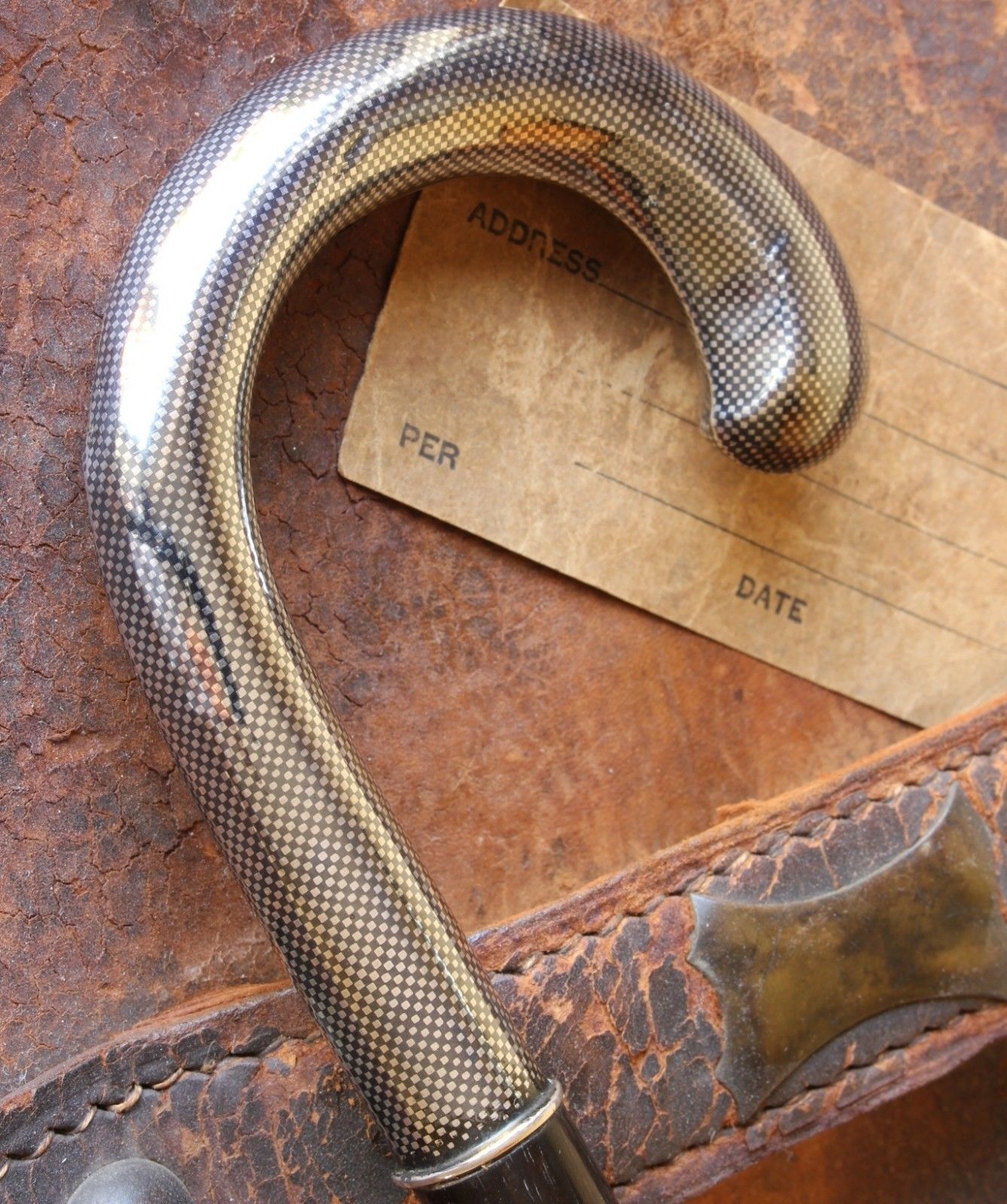 c1900 800 German Silver Checkered Niello Handle Walking Cane.