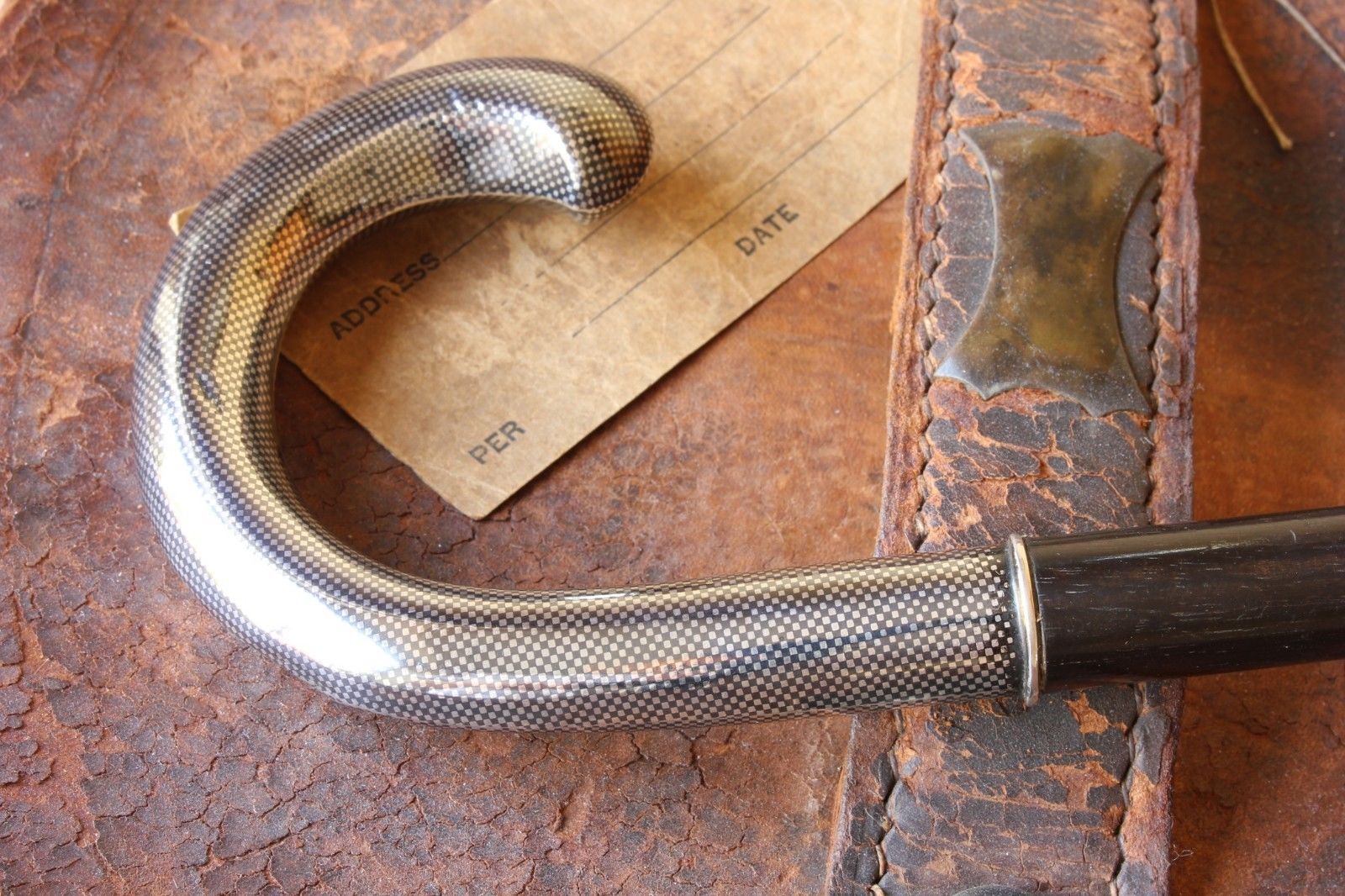 c1900 800 German Silver Checkered Niello Handle Walking Cane.