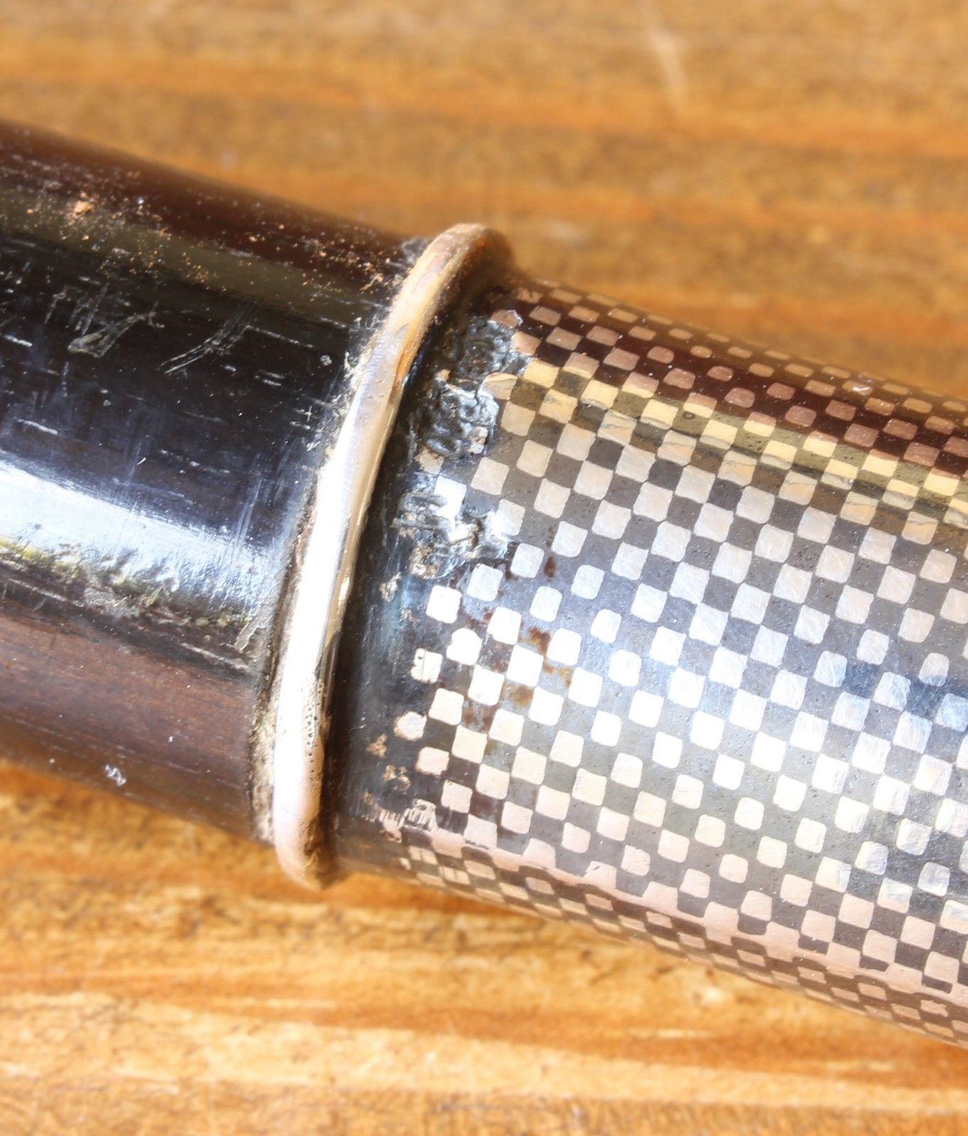 c1900 800 German Silver Checkered Niello Handle Walking Cane.