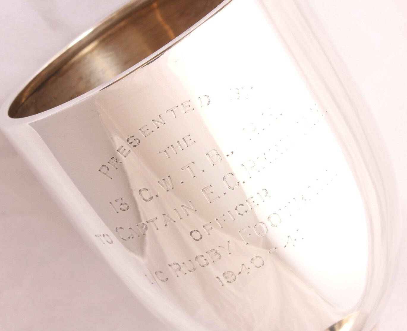Vintage Solid Silver Military Rugby Football Sports Trophy Cup 1940.