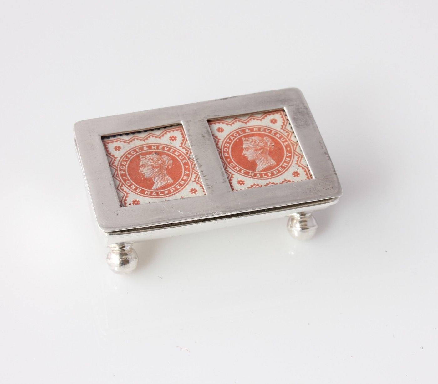 Hallmarked Sterling Silver Postage Stamp Desk Box Double Holder Case.