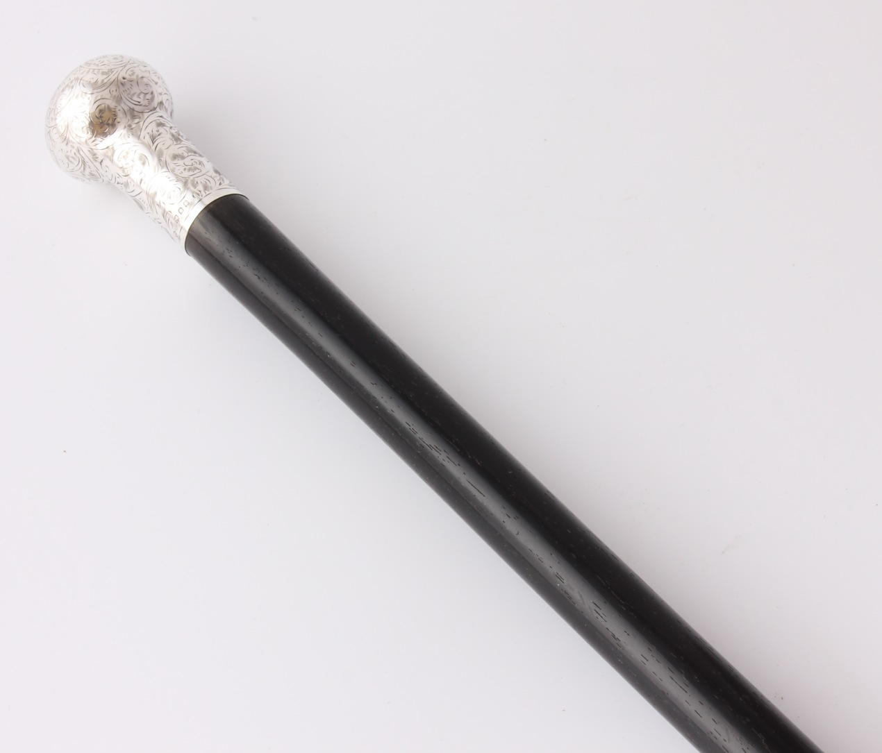 Antique Silver Ebony Walking Stick Cane. Hallmarked 1921.