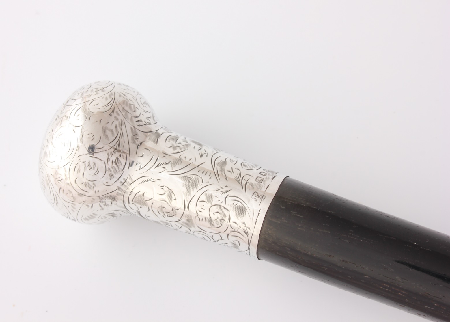 Antique Silver Ebony Walking Stick Cane. Hallmarked 1921.