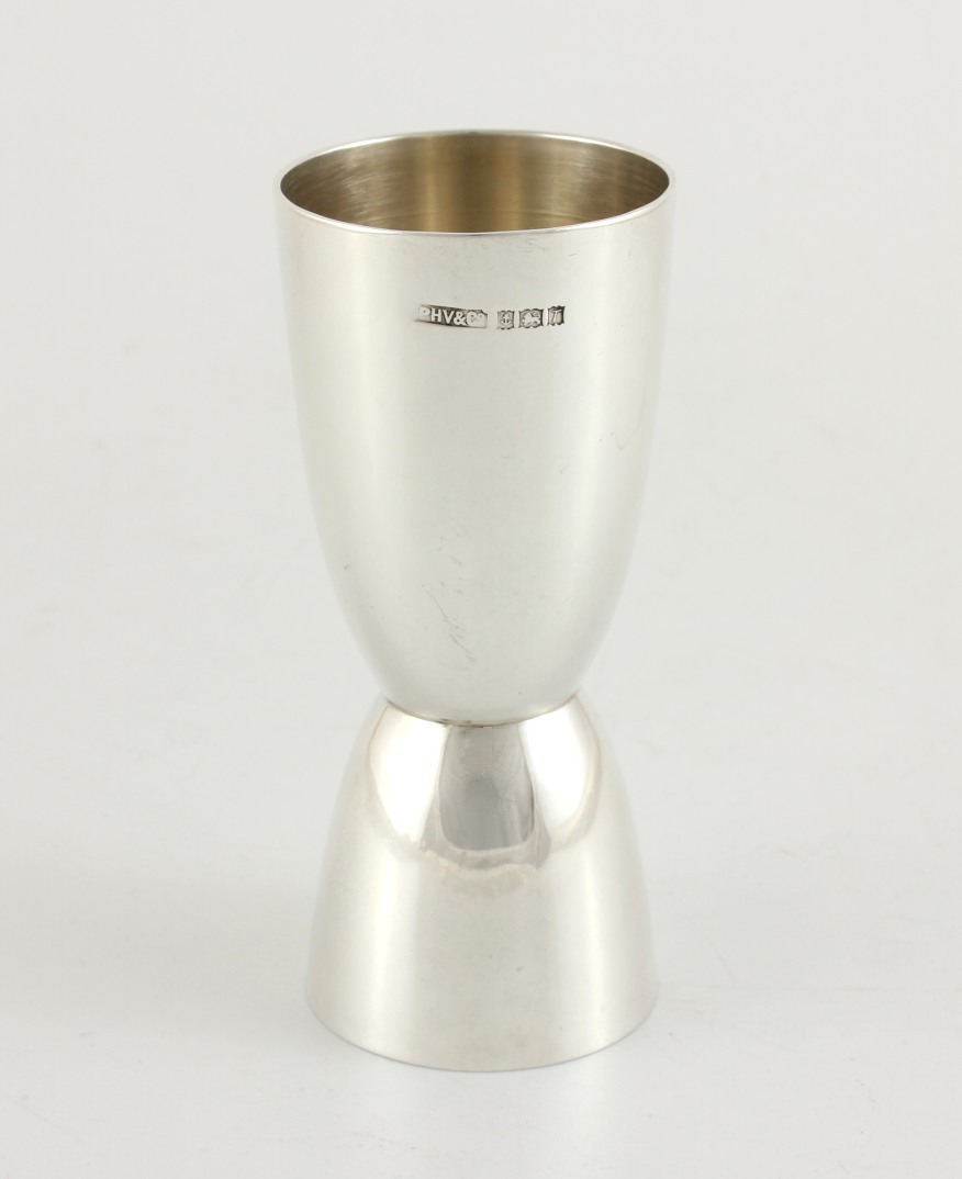 Solid Silver Jigger. Double Spirit Drinks Measure. P.H.Vogel & Co. 1968.