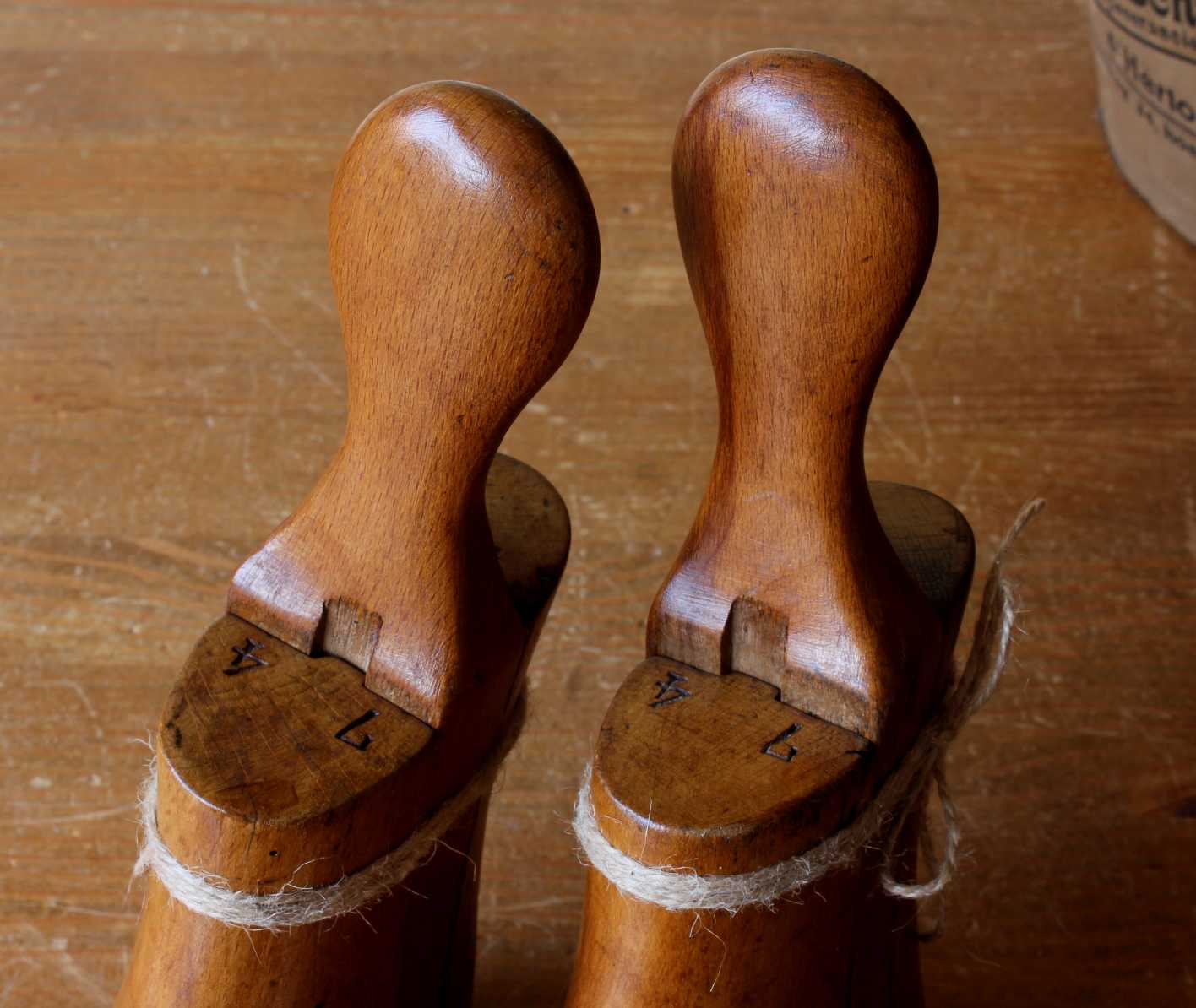 Pair of Wooden 3 Part Hinged Boot Lasts. Wood Treen Trees. Shoe Shop.
