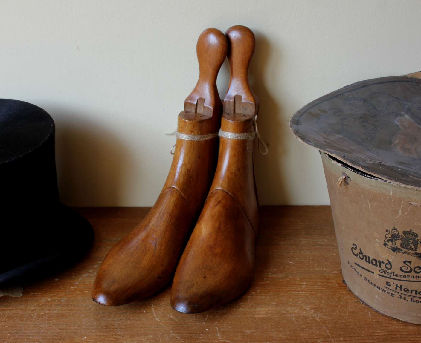 Pair of Wooden 3 Part Hinged Boot Lasts. Wood Treen Trees. Shoe Shop.
