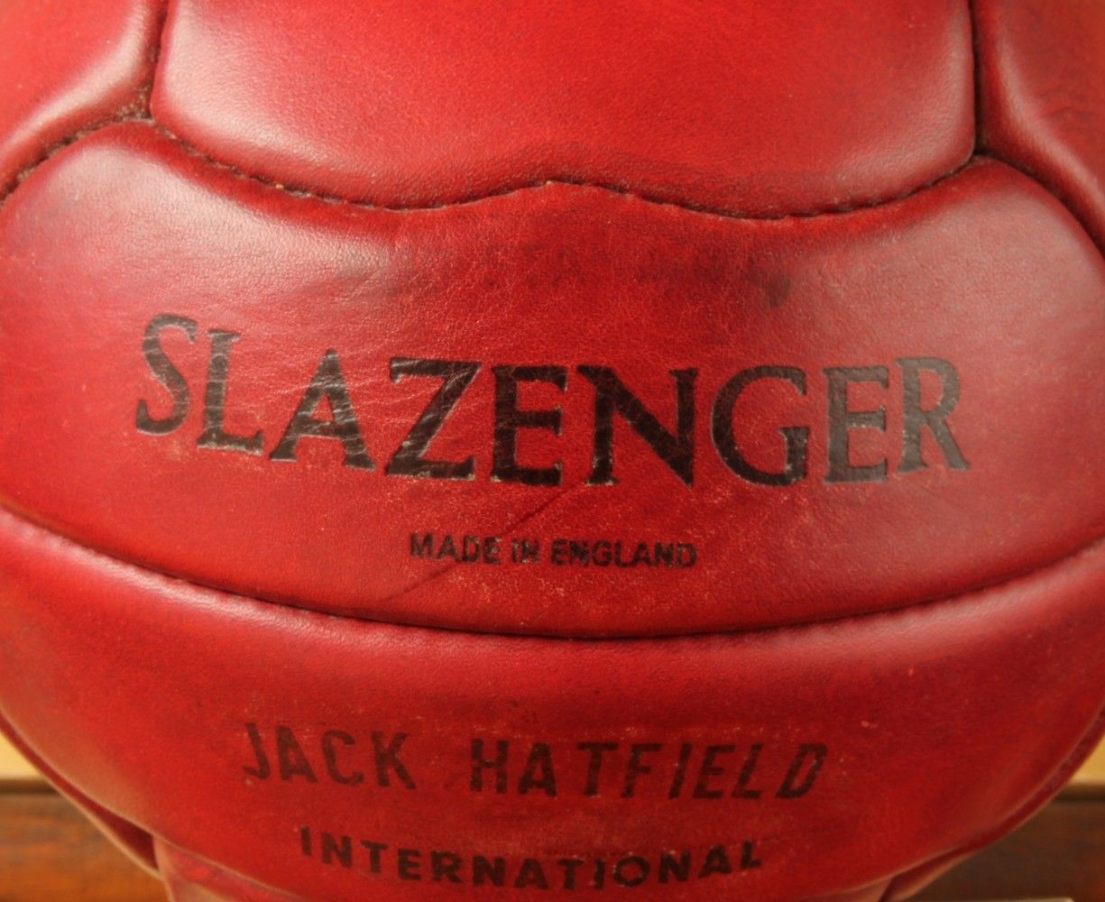 Slazenger Laceless Red Leather Jack Hatfield Football. Old Soccer Ball.