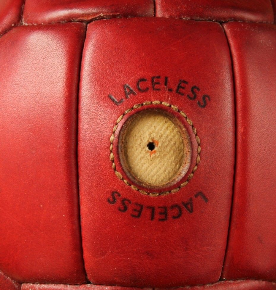 Slazenger Laceless Red Leather Jack Hatfield Football. Old Soccer Ball.
