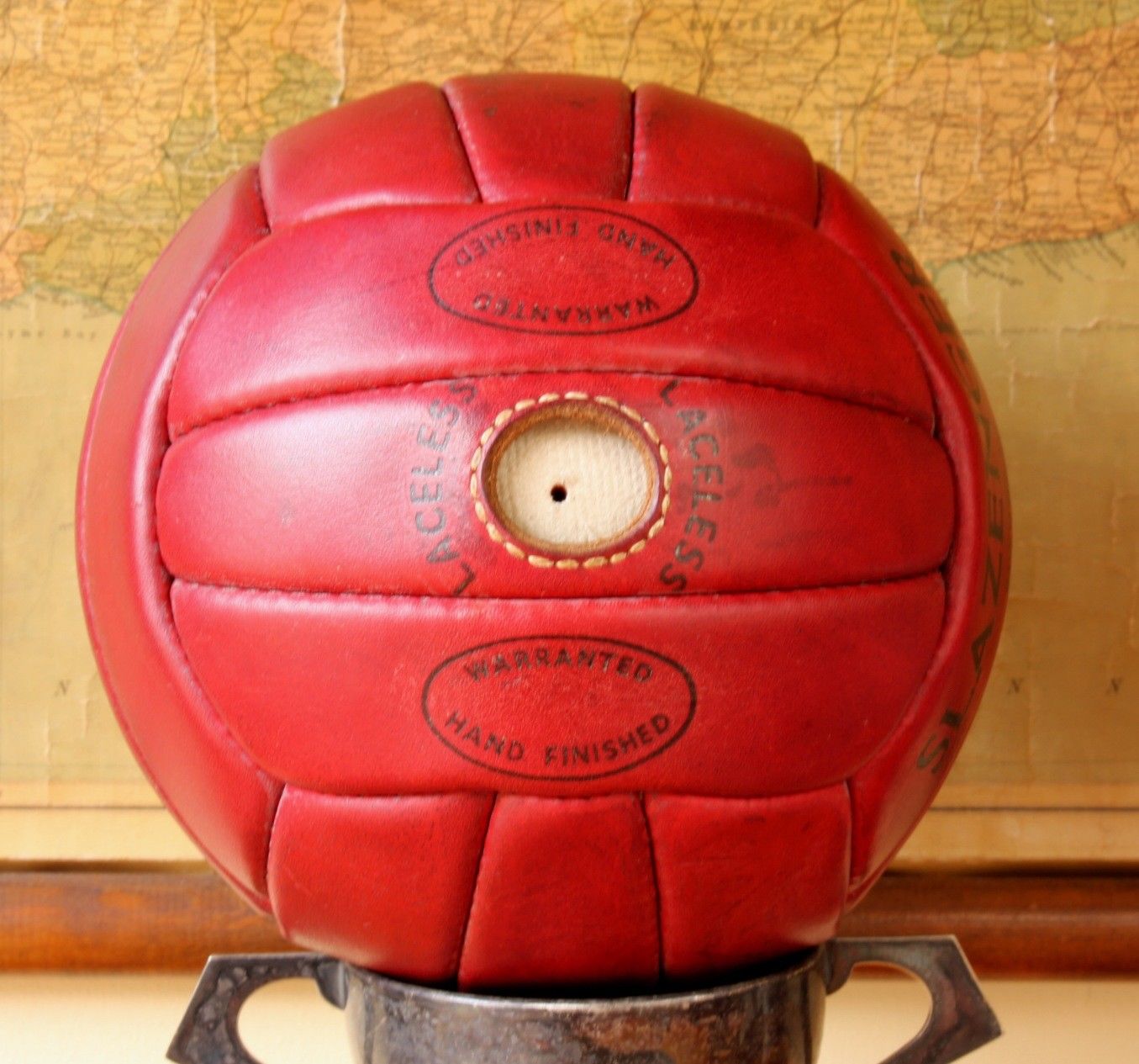 Slazenger Jack Hatfield Red Leather Laceless Football. Old Soccer Ball.