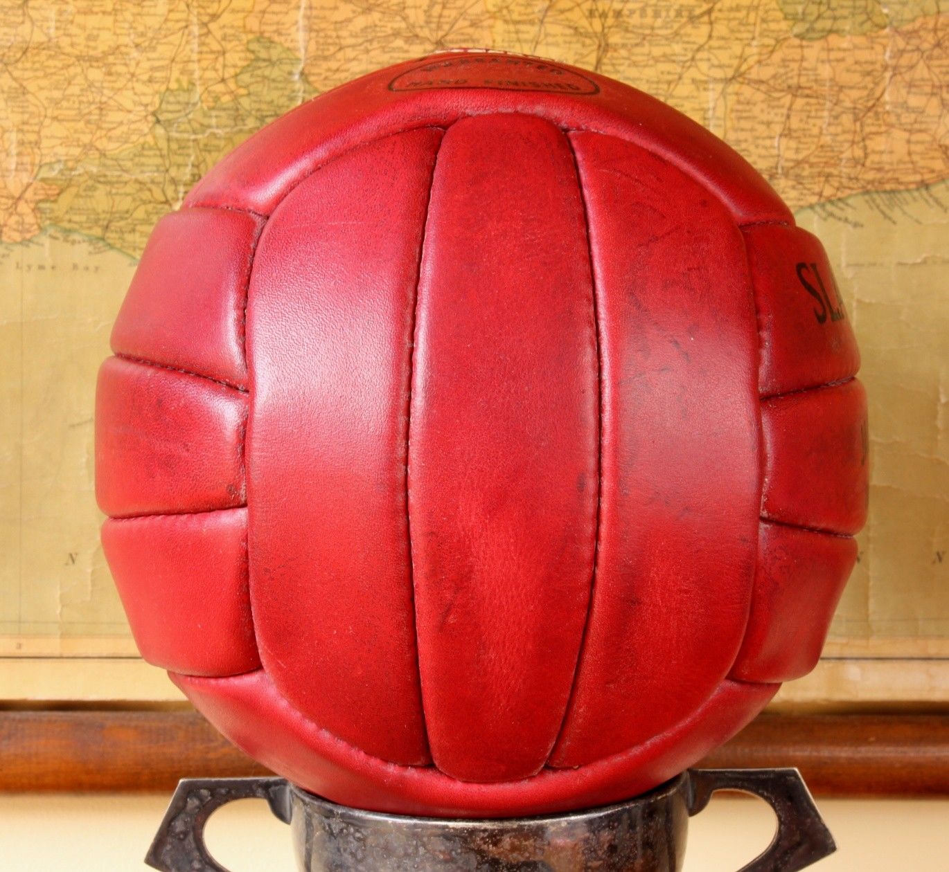 Slazenger Jack Hatfield Red Leather Laceless Football. Old Soccer Ball.