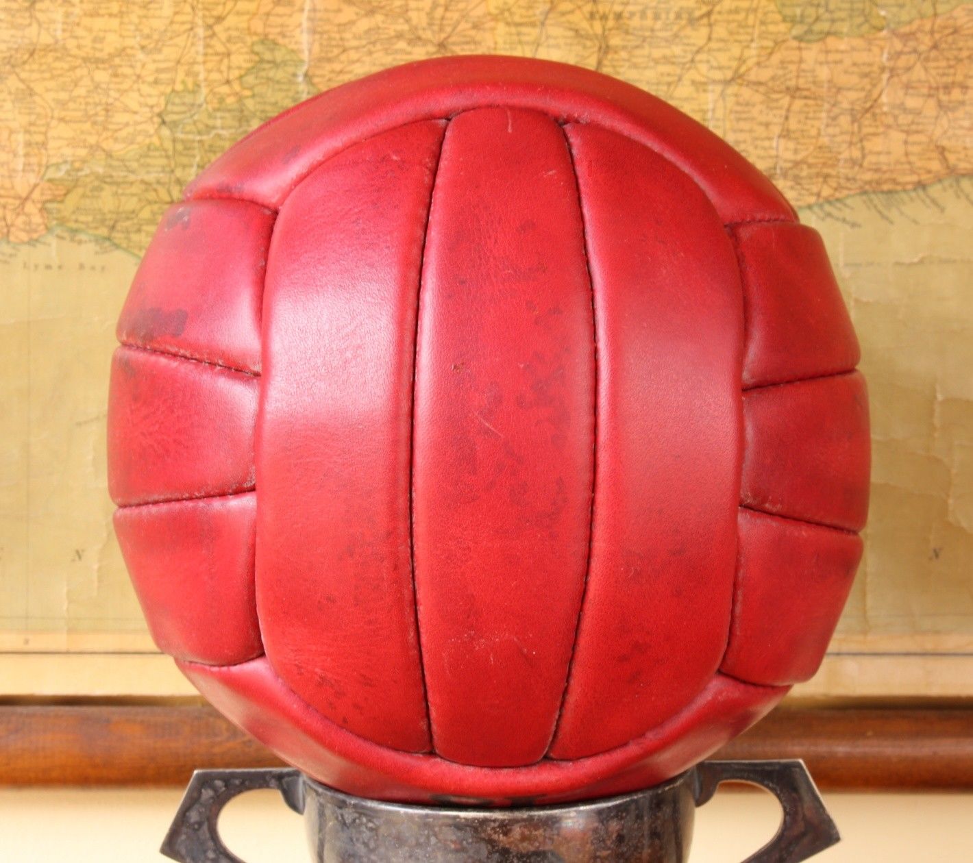 Slazenger Jack Hatfield Red Leather Laceless Football. Old Soccer Ball.