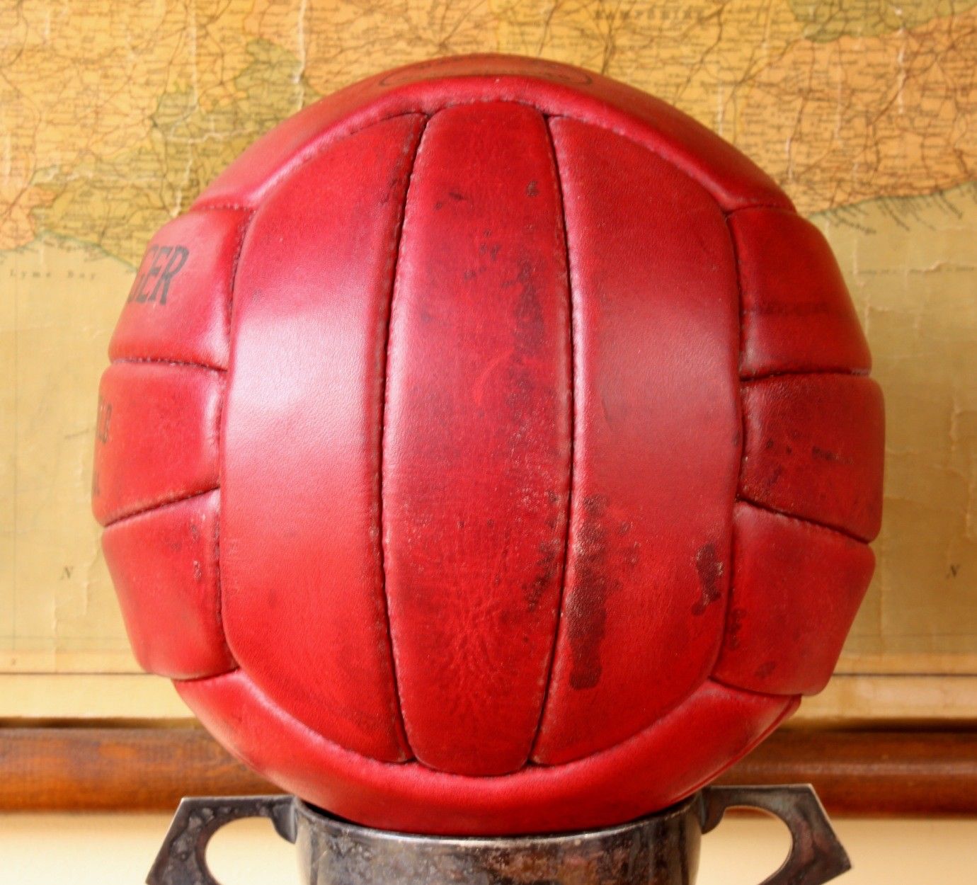 Slazenger Jack Hatfield Red Leather Laceless Football. Old Soccer Ball.