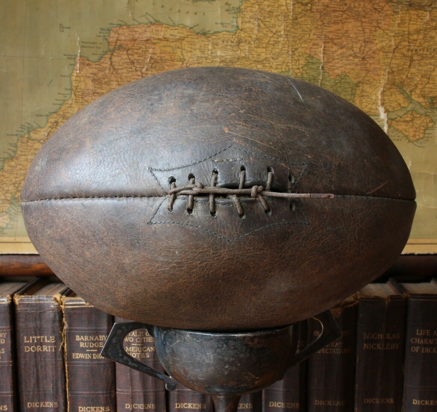 Slazenger Leather Laced Rugby Ball. Old Hand Sewn Vintage Ball. c1930.