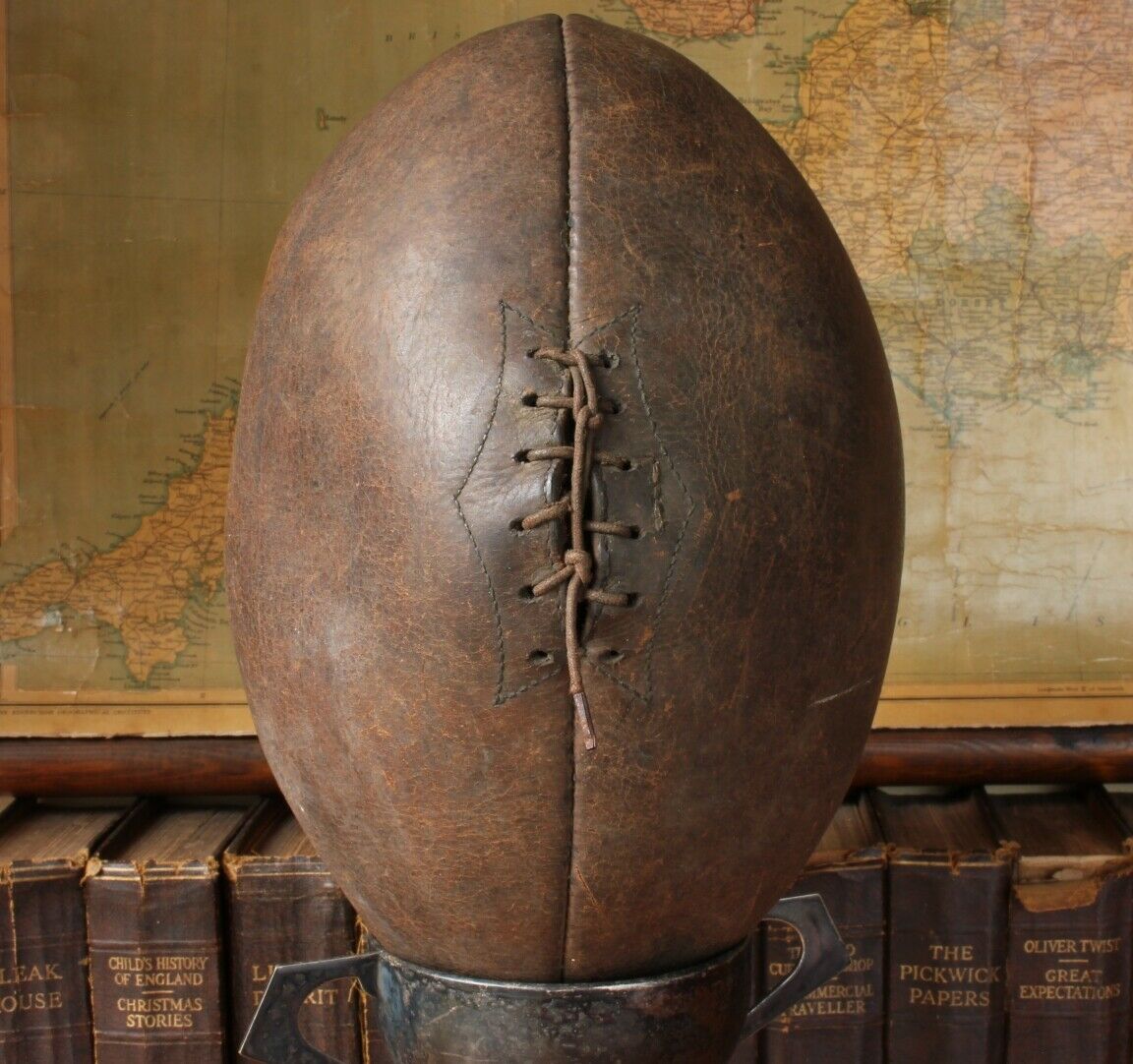 Slazenger Leather Laced Rugby Ball. Old Hand Sewn Vintage Ball. c1930.