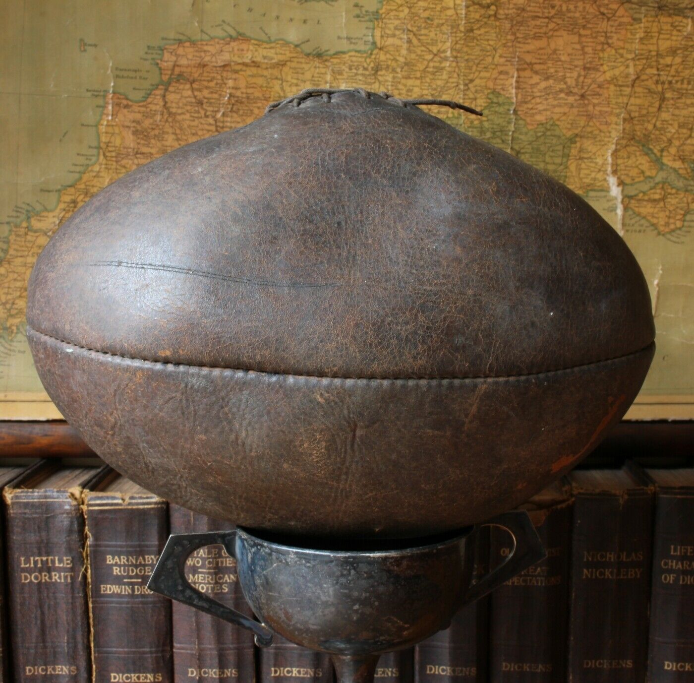 Slazenger Leather Laced Rugby Ball. Old Hand Sewn Vintage Ball. c1930.