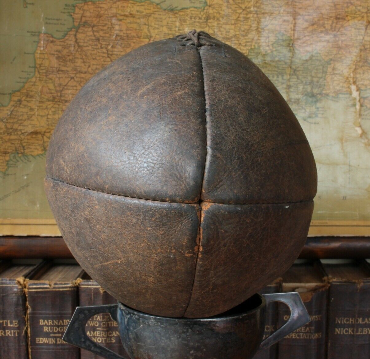 Slazenger Leather Laced Rugby Ball. Old Hand Sewn Vintage Ball. c1930.