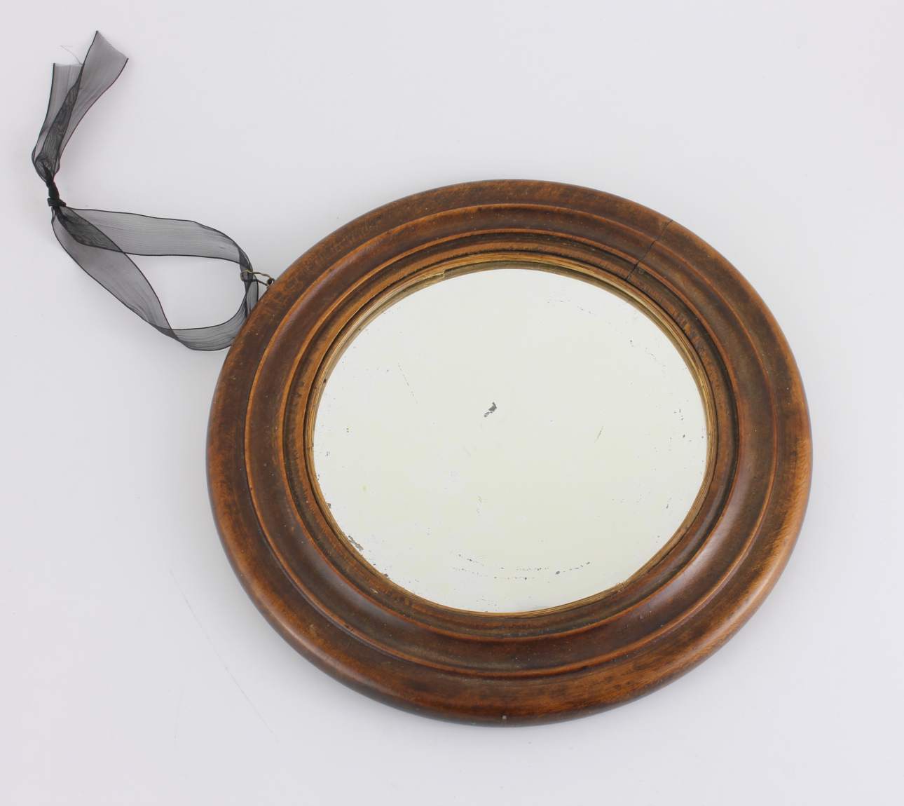 Small Round Hanging Wood Mirror. 21 cm Rustic Shaving Mirror.