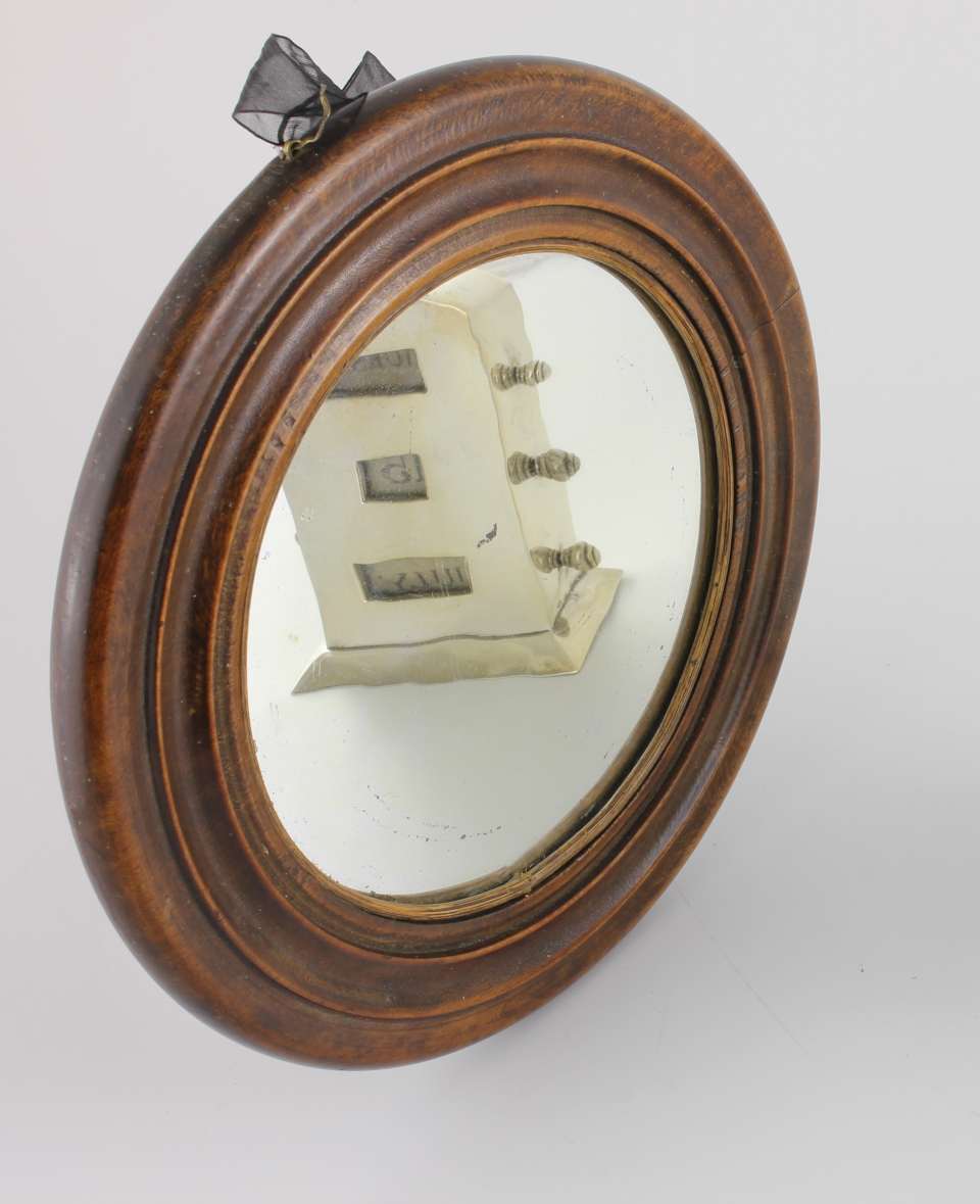 Small Round Hanging Wood Mirror. 21 cm Rustic Shaving Mirror.