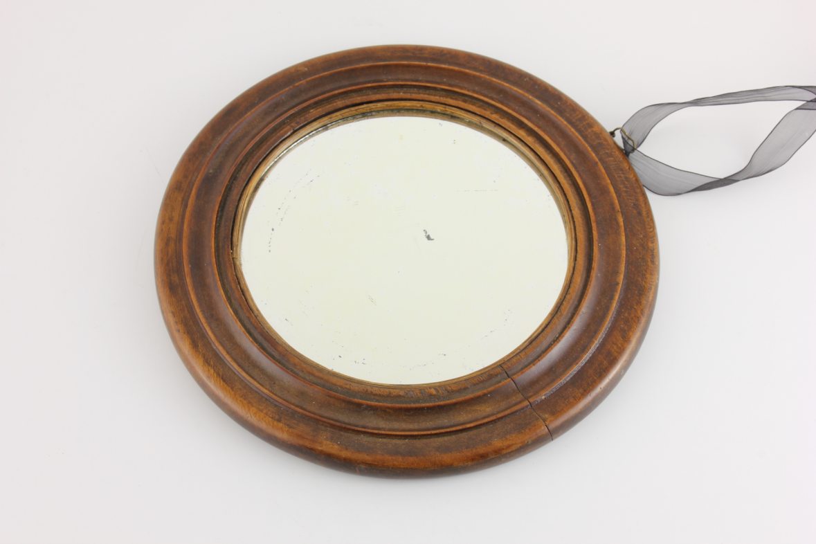 Small Round Hanging Wood Mirror. 21 cm Rustic Shaving Mirror.