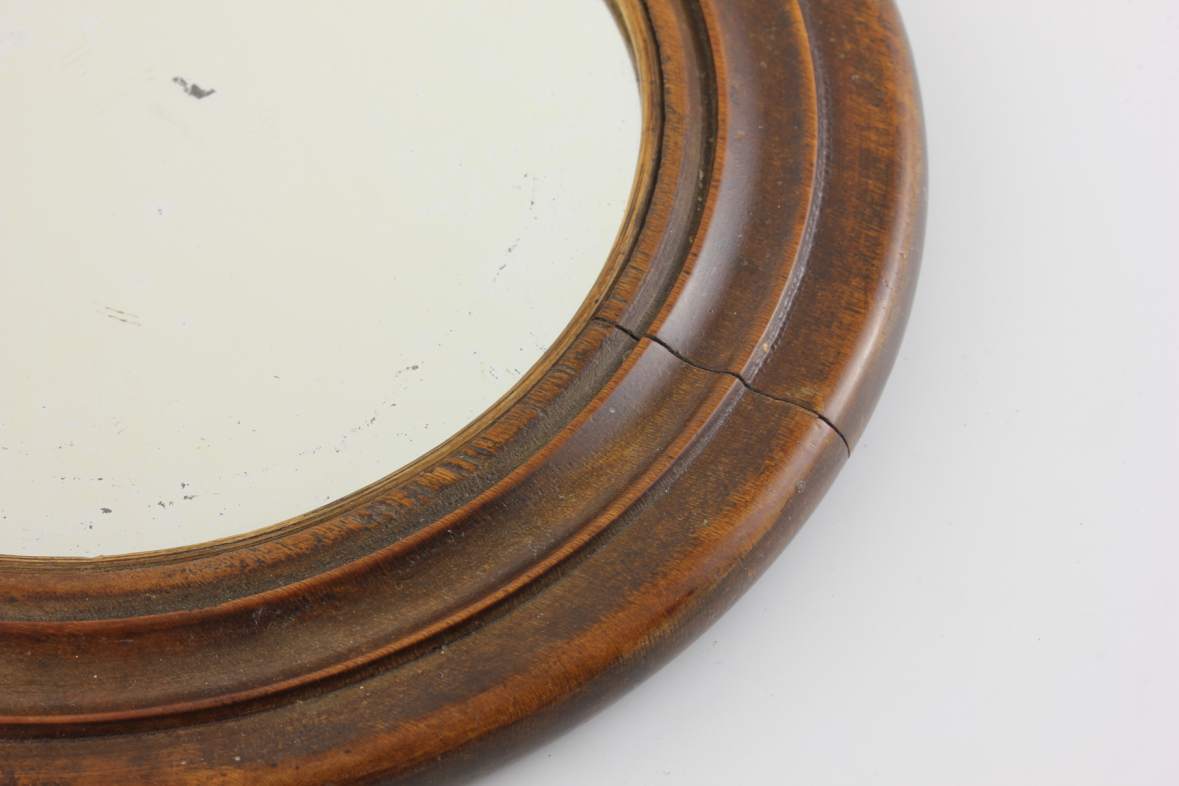 Small Round Hanging Wood Mirror. 21 cm Rustic Shaving Mirror.