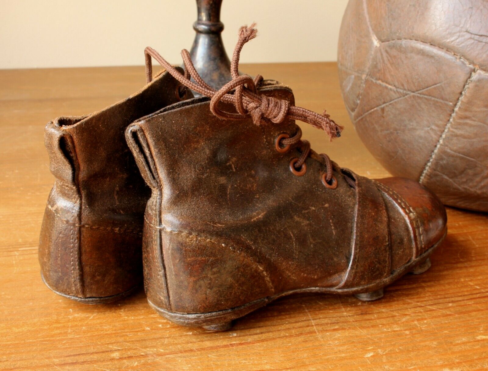 Leather Football Boots. Old Soccer Cleats. Small Child Size 8.
