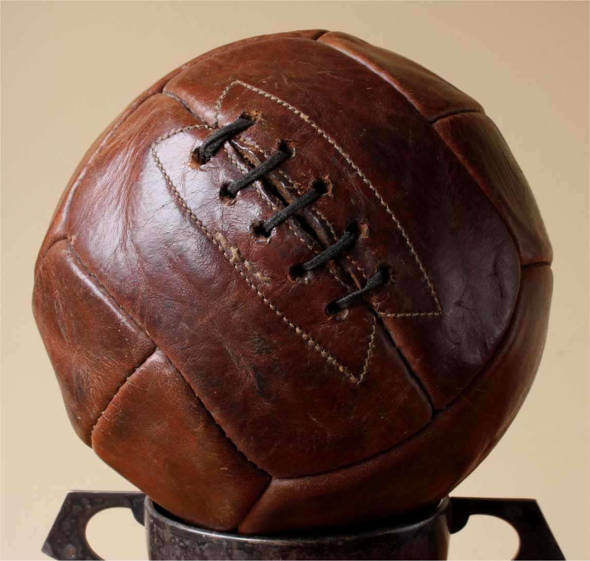 Small Size 3 Laced Leather Football. 12 Panel Soccer Display Ball. c1950.